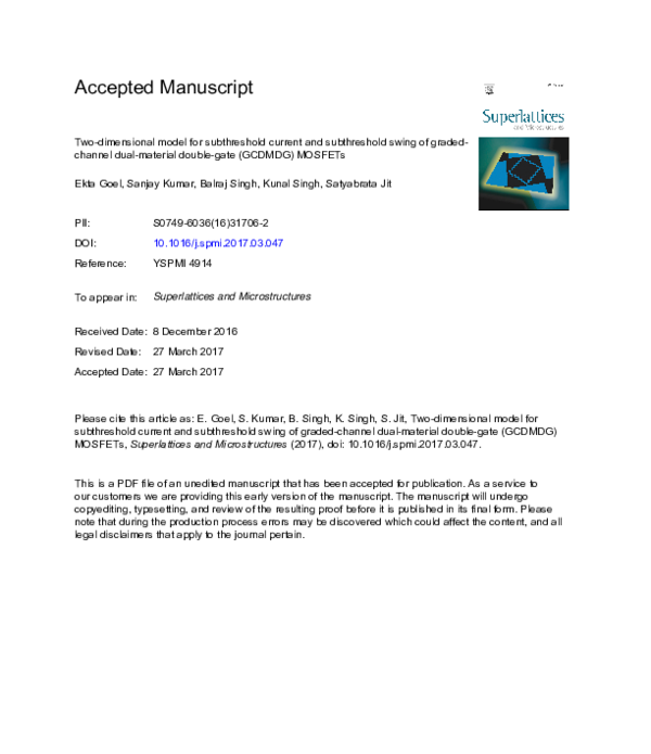 (PDF) Two-dimensional model for subthreshold current and subthreshold swing of graded-channel ...