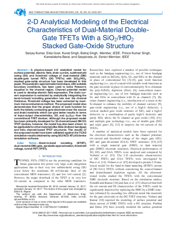 (PDF) 2-D Analytical Modeling of the Electrical Characteristics of Dual-Material Double-Gate ...