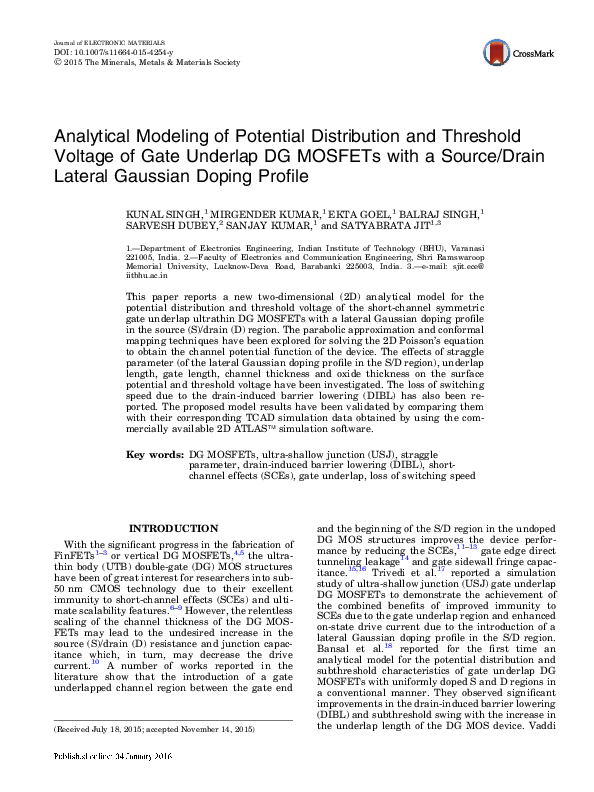 Pdf Analytical Modeling Of Potential Distribution And Threshold