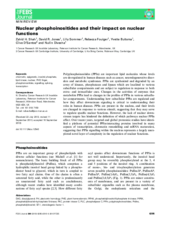 (PDF) Nuclear phosphoinositides and their impact on nuclear functions ...