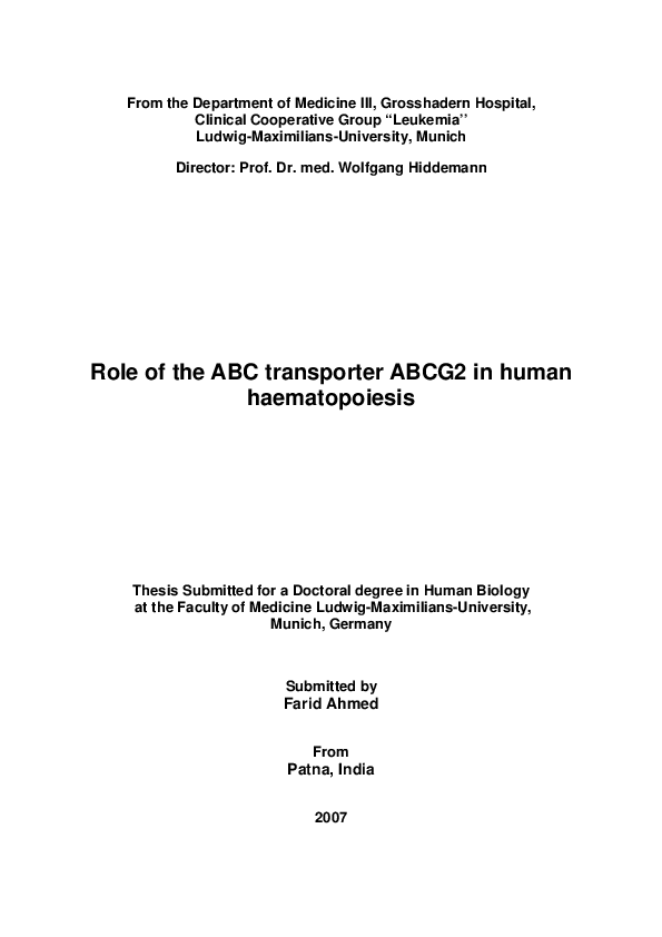 (PDF) Role of the ABC transporter ABCG2 in human haematopoiesis