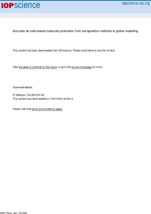 (PDF) Accurateab initio-based molecular potentials: from extrapolation methods to global modelling