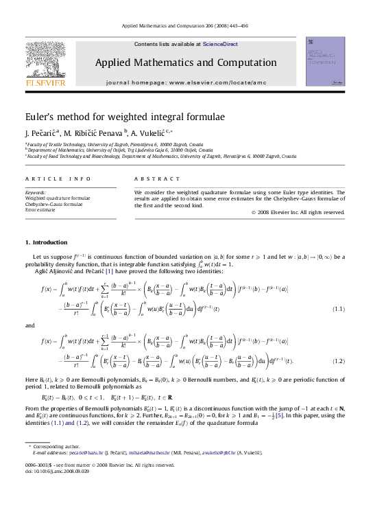 (PDF) Euler’s method for weighted integral formulae