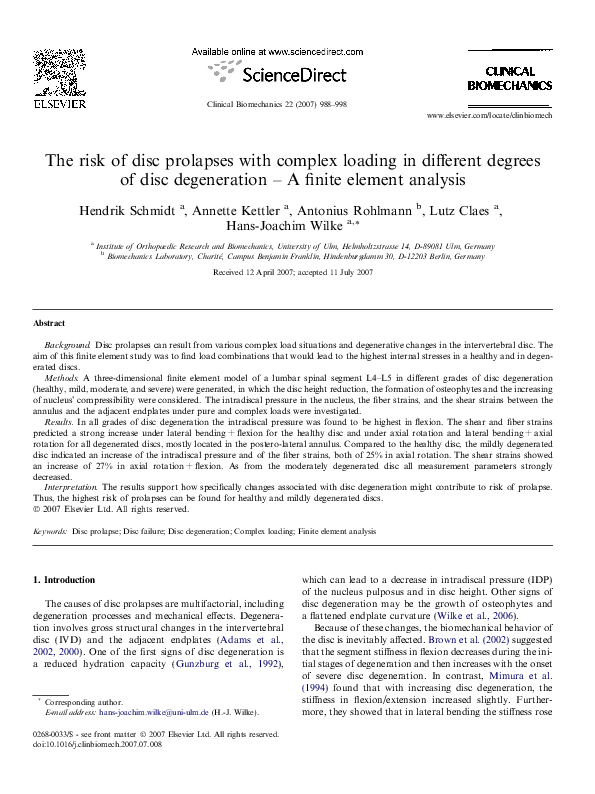 (PDF) The risk of disc prolapses with complex loading in different ...