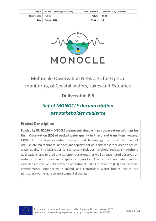 (PDF) D8.5 Set of MONOCLE documentation per stakeholder audience. Deliverable report of project ...