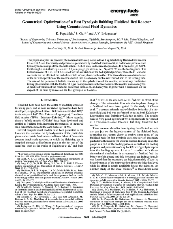 (PDF) Geometrical Optimization of a Fast Pyrolysis Bubbling Fluidized Bed Reactor Using ...