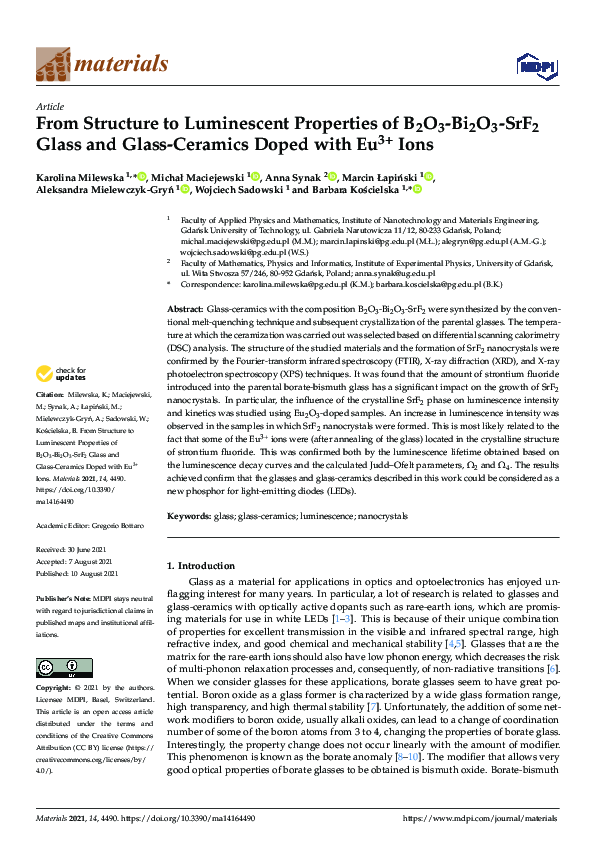 (PDF) From Structure to Luminescent Properties of B2O3-Bi2O3-SrF2 Glass ...