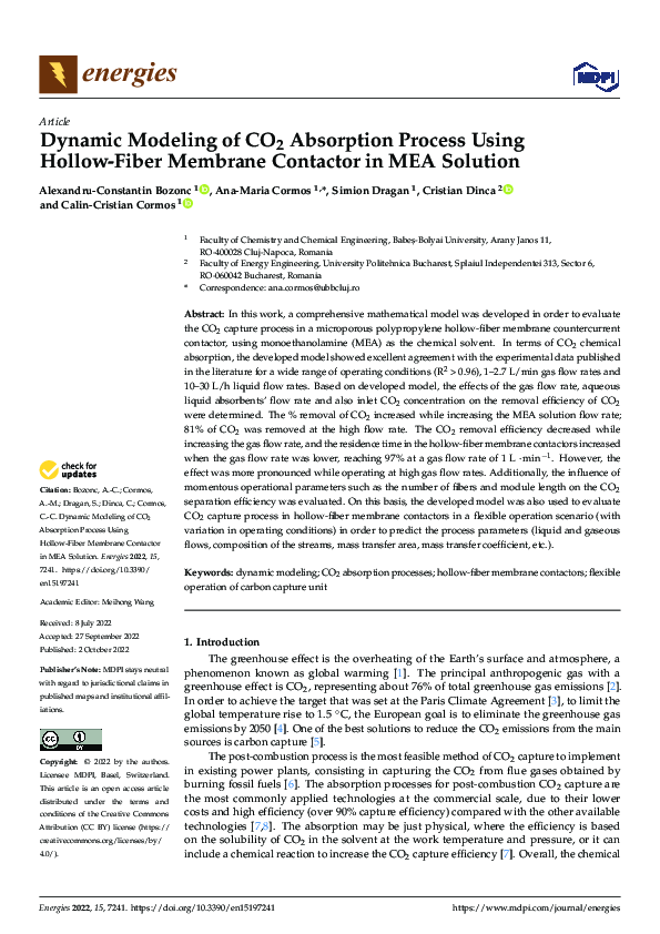 (PDF) Dynamic Modeling of CO2 Absorption Process Using Hollow-Fiber Membrane Contactor in MEA ...