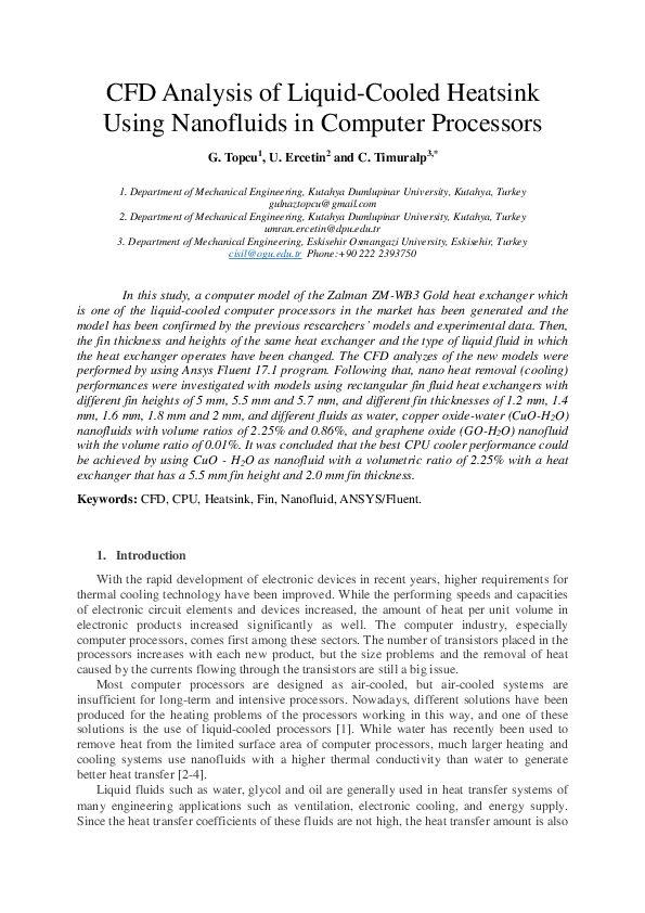 (PDF) CFD Analysis of Liquid-Cooled Heatsink Using Nanofluids in Computer Processors