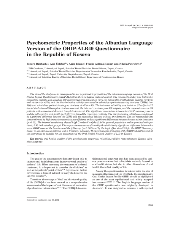 (PDF) Psychometric properties of the Albanian language version of the ...