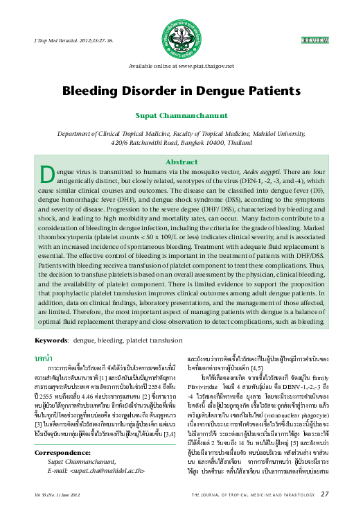 (PDF) Bleeding disorder in dengue patients
