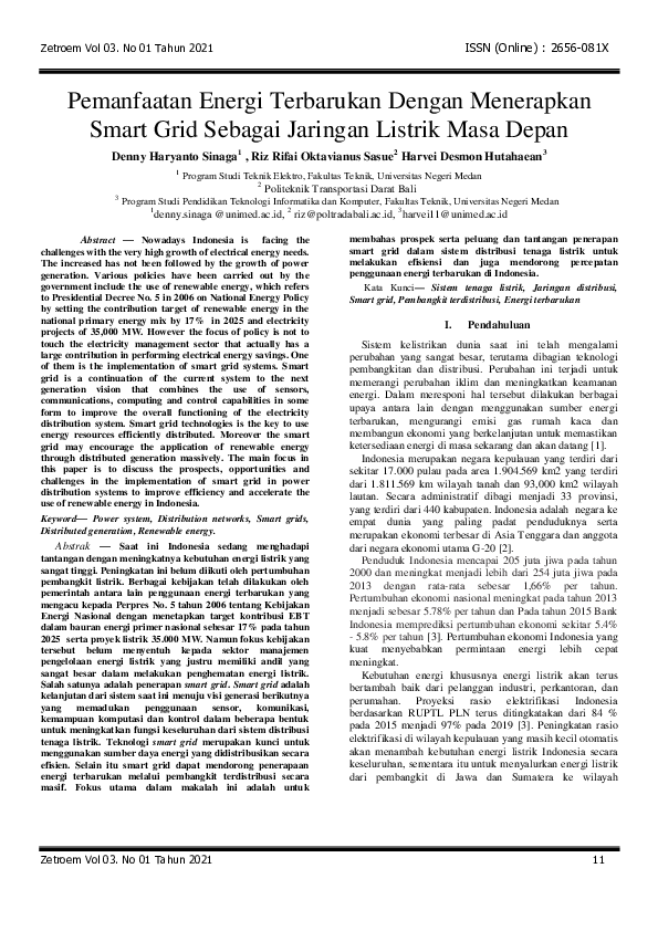 (PDF) Pemanfaatan Energi Terbarukan Dengan Menerapkan Smart Grid Sebagai Jaringan Listrik Masa Depan