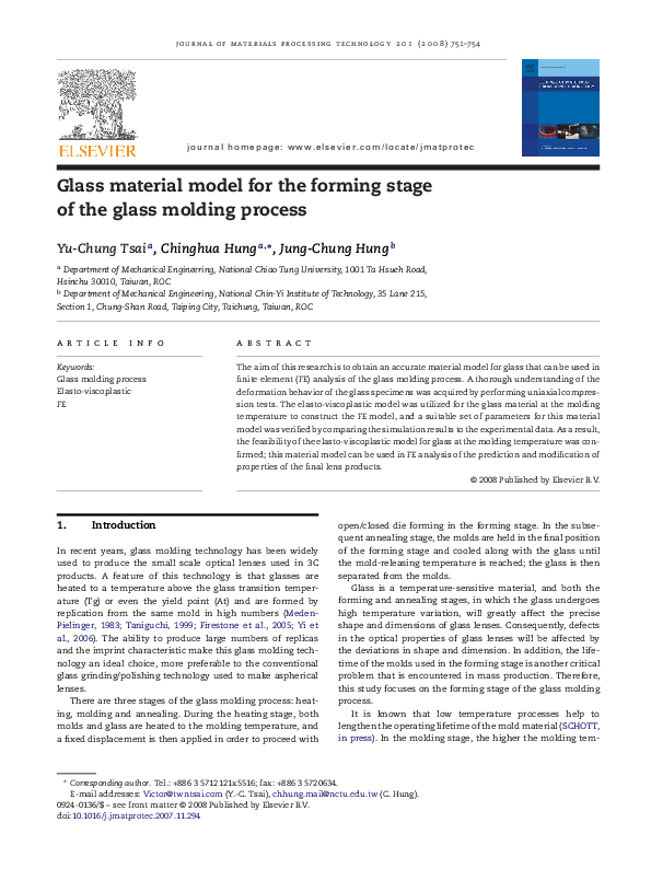 (PDF) Glass material model for the forming stage of the glass molding ...