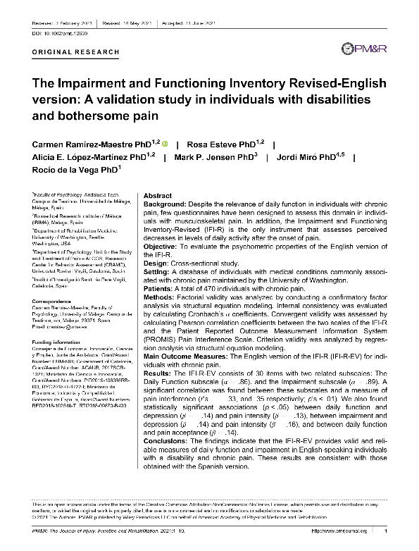 (PDF) The Impairment and Functioning Inventory Revised‐English version ...