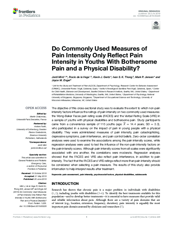 (PDF) Do Commonly Used Measures of Pain Intensity Only Reflect Pain ...