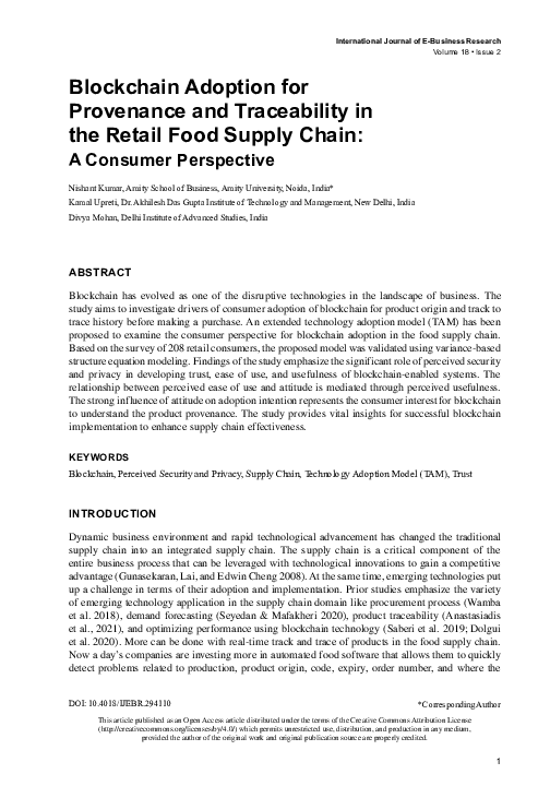 (PDF) Blockchain Adoption for Provenance and Traceability in the Retail Food Supply Chain