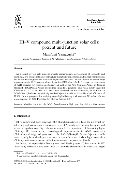 (PDF) III–V compound multi-junction solar cells: present and future