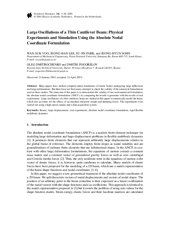 (PDF) Large Oscillations of a Thin Cantilever Beam: Physical Experiments and Simulation Using ...