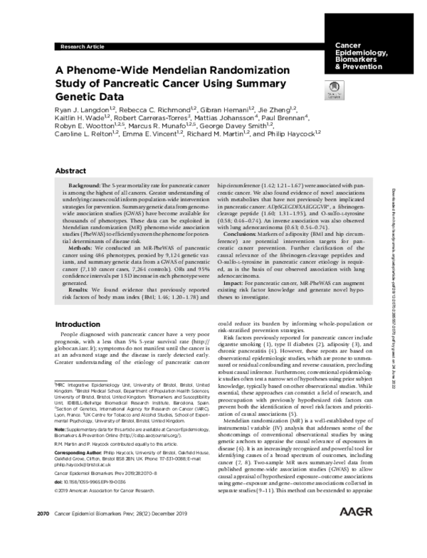 (PDF) A Phenome-Wide Mendelian Randomization Study of Pancreatic Cancer Using Summary Genetic ...