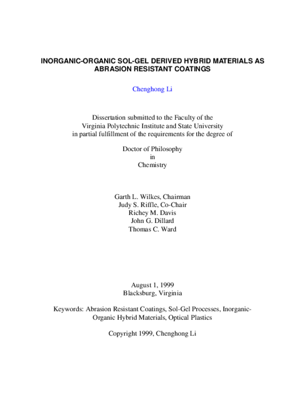(PDF) Inorganic-Organic Sol-Gel Derived Hybrid Materials as Abrasion ...