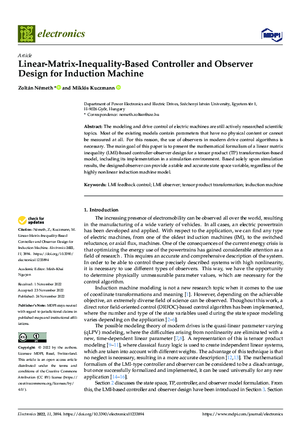 (PDF) Linear-Matrix-Inequality-Based Controller and Observer Design for Induction Machine
