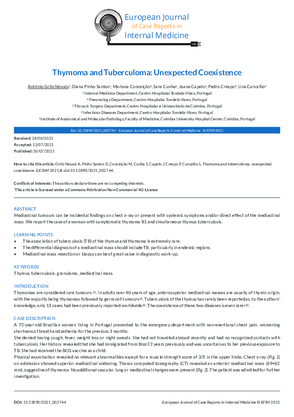(PDF) Thymoma and Tuberculoma: Unexpected Coexistence