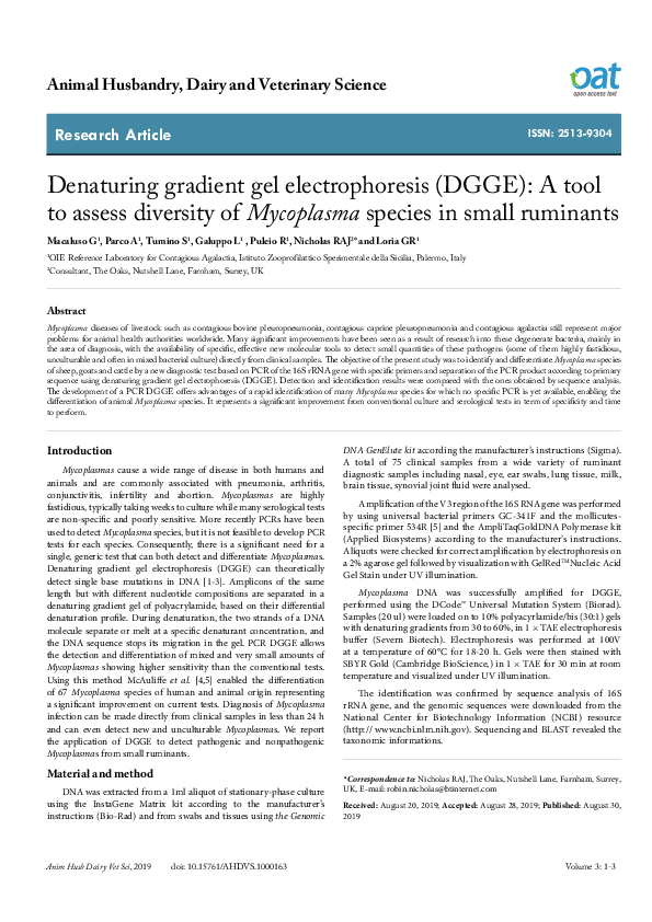 (PDF) Denaturing gradient gel electrophoresis (DGGE): A tool to assess diversity of Mycoplasma ...
