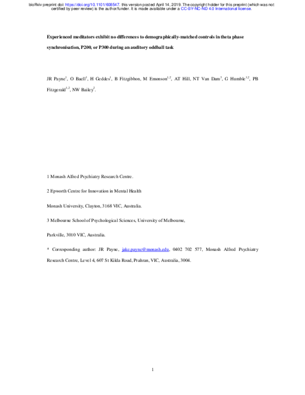 (PDF) Experienced Meditators Exhibit No Differences to Demographically Matched Controls in Theta ...