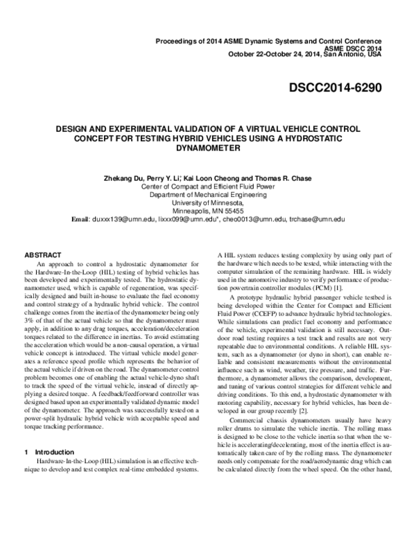 (PDF) Design and Experimental Validation of a Virtual Vehicle Control ...