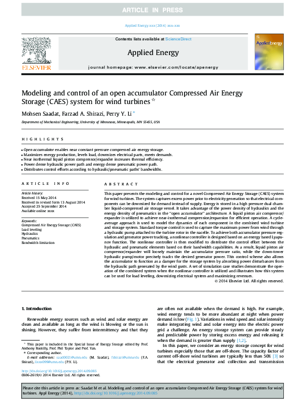 (PDF) Modeling and control of an open accumulator Compressed Air Energy ...