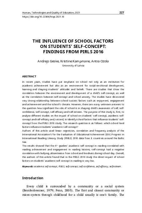 (PDF) The Influence of School Factors on Students’ Self-Concept ...
