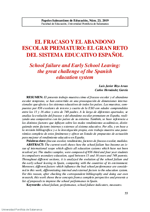 (PDF) El fracaso y el abandono escolar prematuro: el gran reto del sistema educativo español