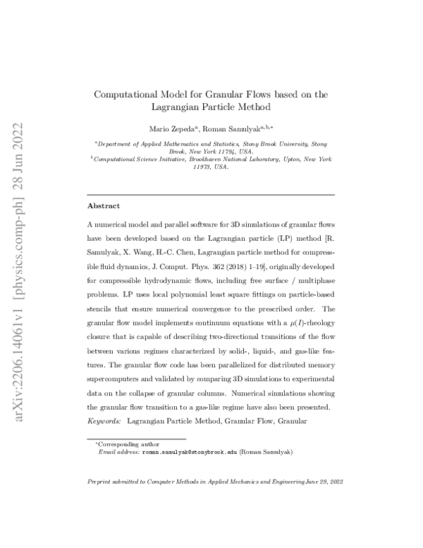 (PDF) Computational Model for Granular Flows based on the Lagrangian Particle Method