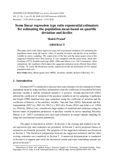 (PDF) Some linear regression type ratio exponential estimators for estimating the population ...
