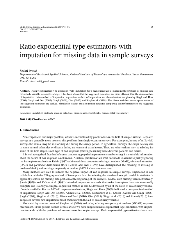 Pdf Ratio Exponential Type Estimators With Imputation For Missing