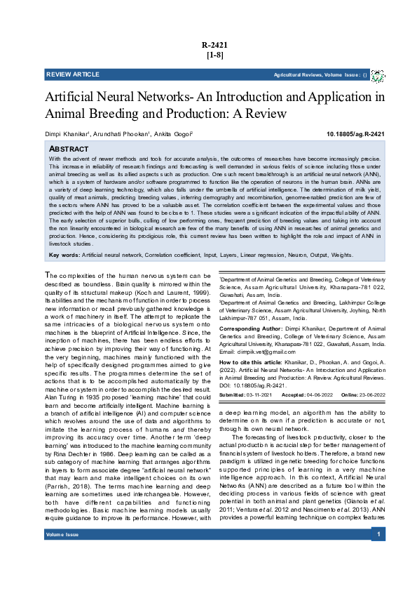 (PDF) Artificial Neural Networks- An Introduction and Application in Animal Breeding and ...