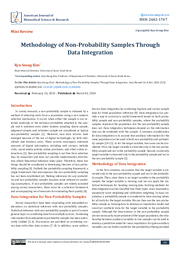 (PDF) Methodology of Non-Probability Samples Through Data Integration