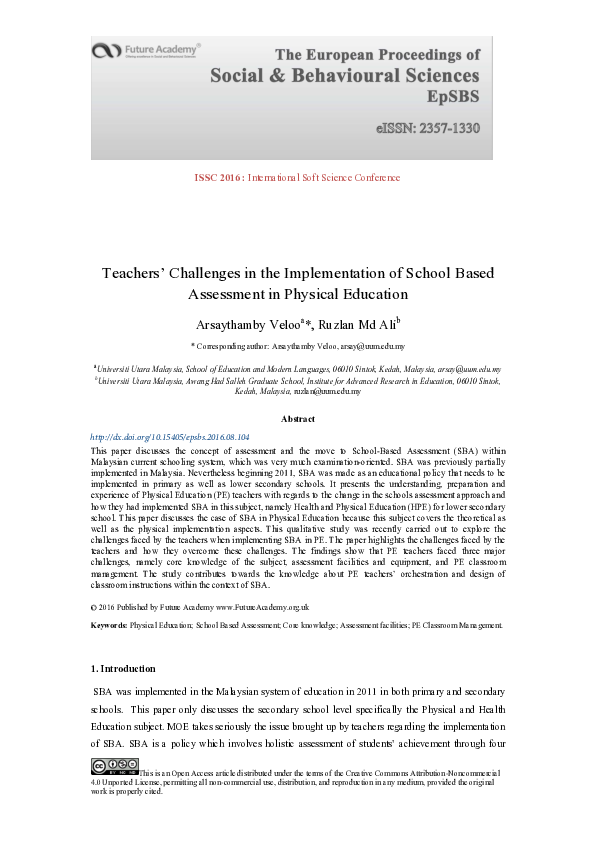 (PDF) Teachers’ Challenges in the Implementation of School Based Assessment in Physical Education