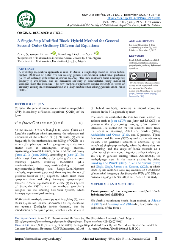 Pdf A Single Step Modified Block Hybrid Method For General Second Order Ordinary Differential