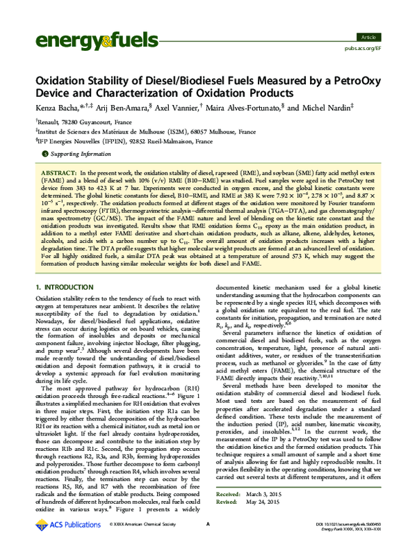 (PDF) Oxidation Stability of Diesel/Biodiesel Fuels Measured by a ...