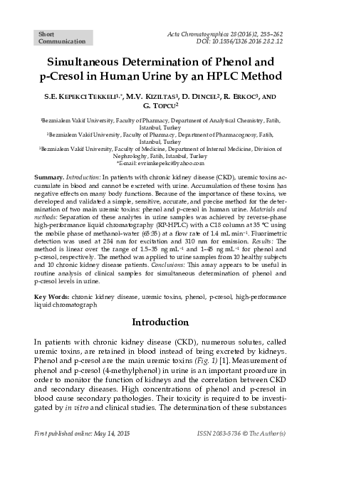 (PDF) Simultaneous Determination of Phenol and p-Cresol in Human Urine ...
