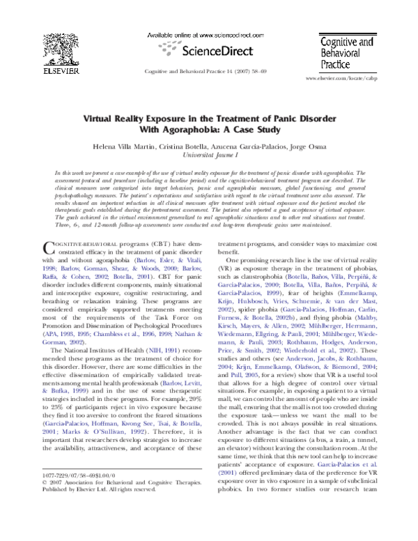 (PDF) Virtual Reality Exposure in the Treatment of Panic Disorder With ...