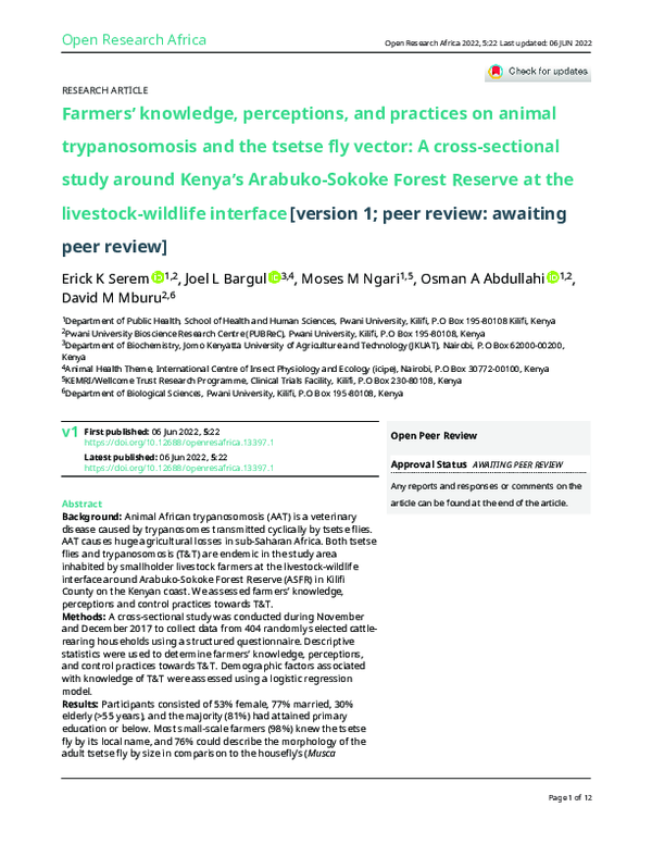 (PDF) Farmers’ knowledge, perceptions, and practices on animal trypanosomosis and the tsetse fly ...