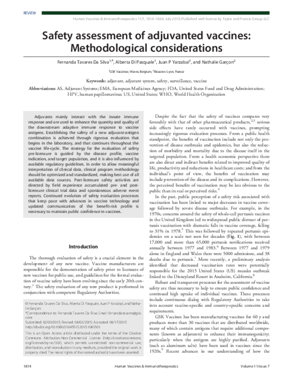 (PDF) Safety assessment of adjuvanted vaccines: Methodological ...