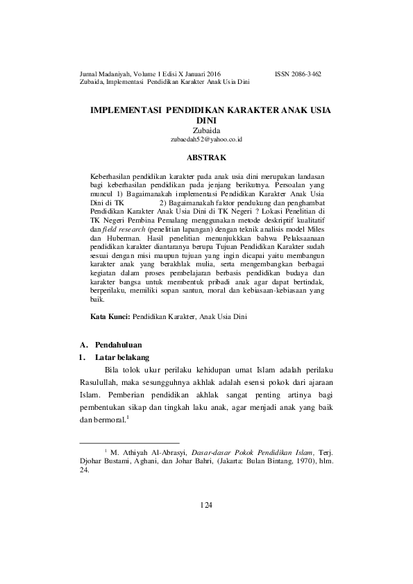 (PDF) Implementasi Pendidikan Karakter Anak Usia Dini