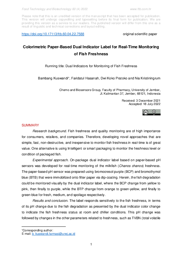 (PDF) Colorimetric Paper-Based Dual Indicator Label for Real-Time ...