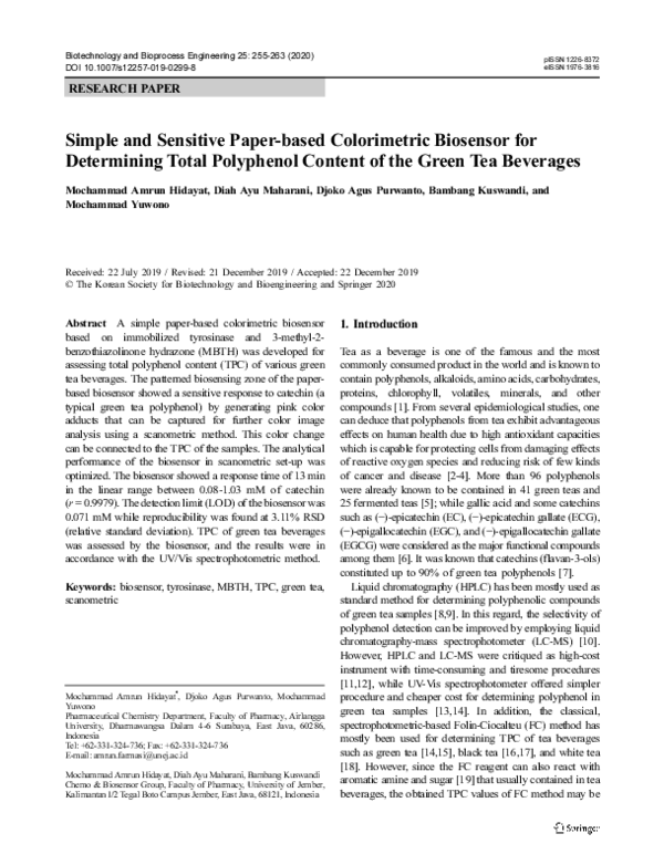Pdf Simple And Sensitive Paper Based Colorimetric Biosensor For Determining Total Polyphenol