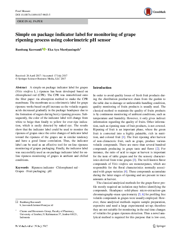 (PDF) Simple on package indicator label for monitoring of grape ...