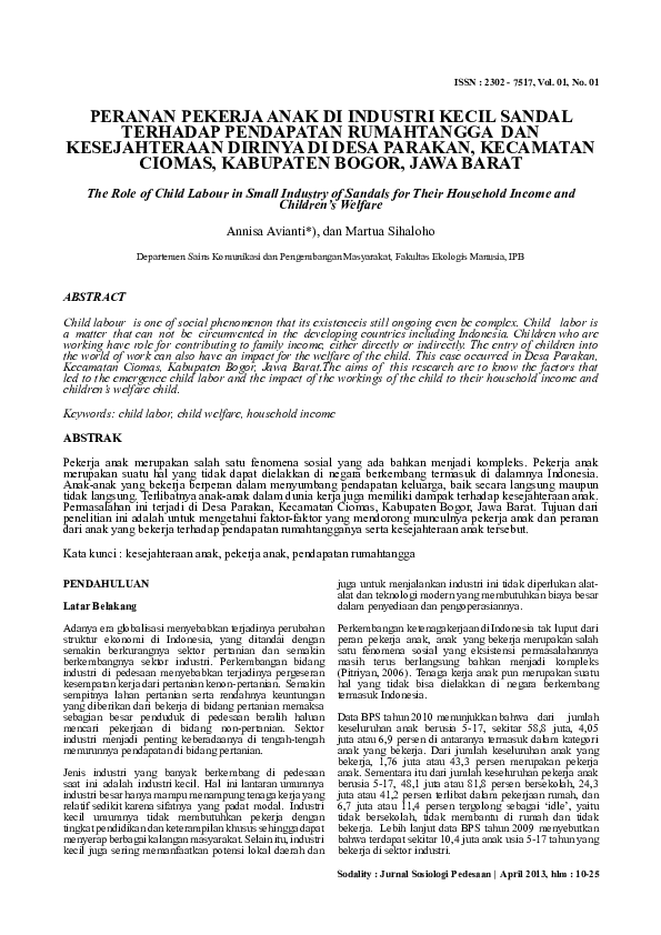 (PDF) Peranan Pekerja Anak DI Industri Kecil Sandal Terhadap Pendapatan ...
