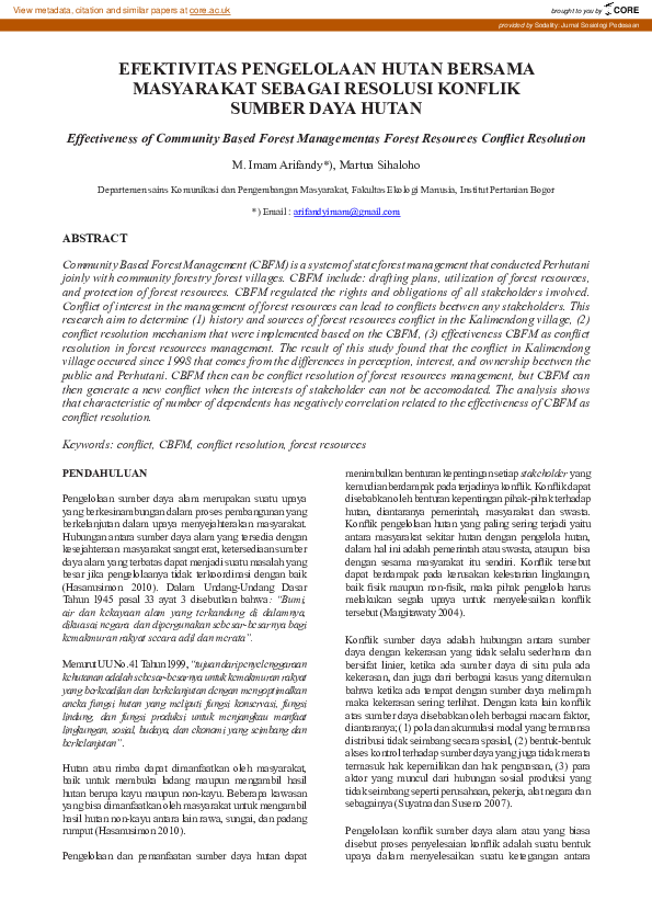 (PDF) Efektivitas Pengelolaan Hutan Bersama Masyarakat Sebagai Resolusi ...